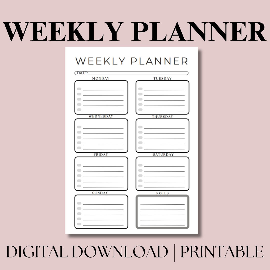 Weekly Planner Printable (black and White) - Etsy UK
