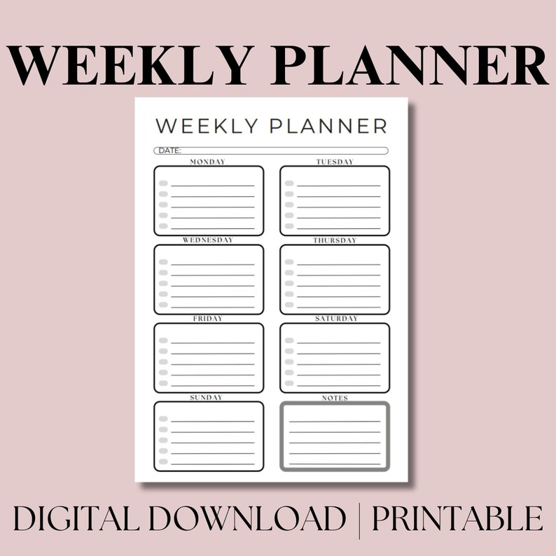 Weekly Planner Printable (black and White) - Etsy UK