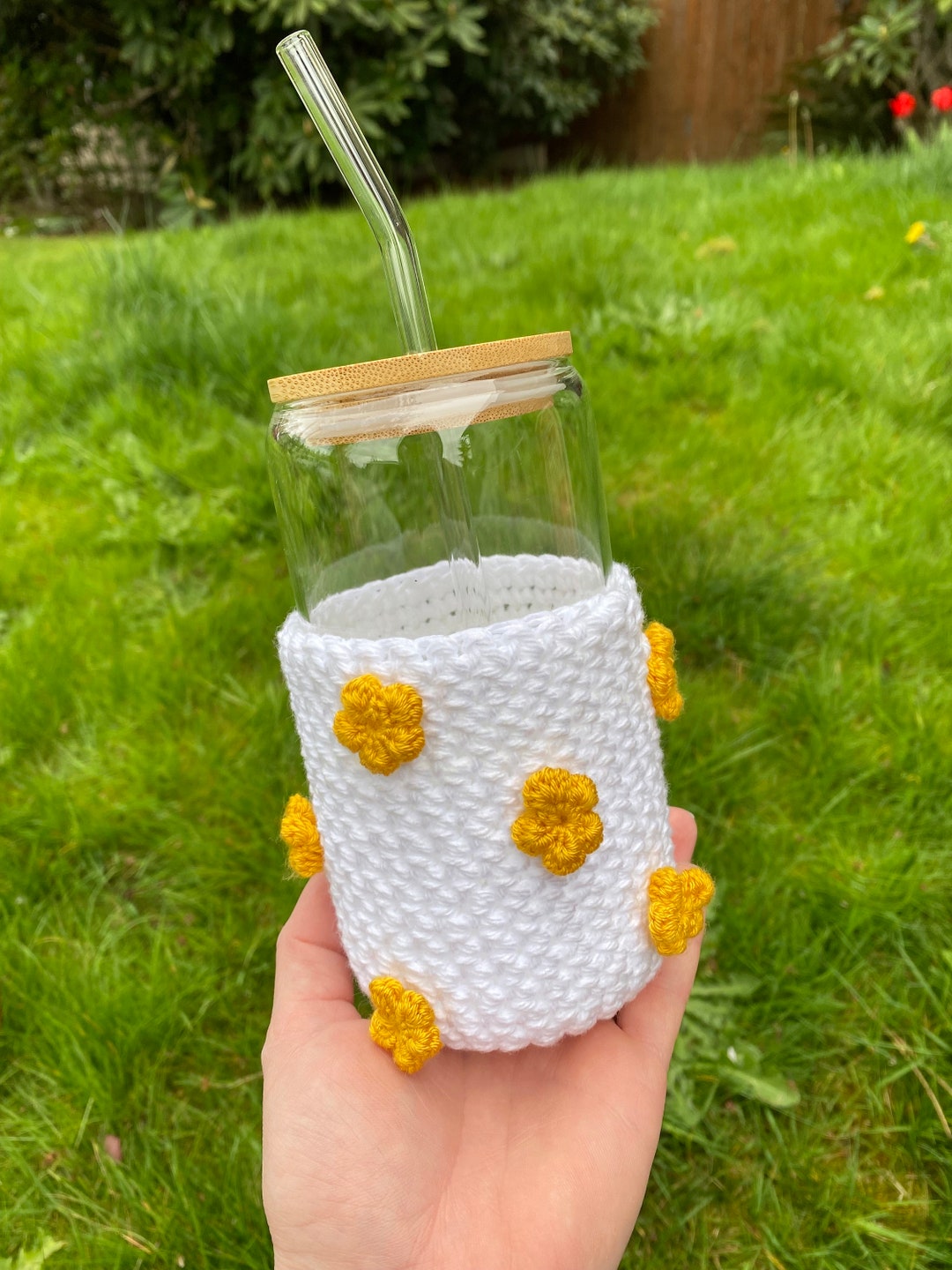 Digital Download - Floral Crochet Glass Cup Cozy Pattern - Crochet Can ...