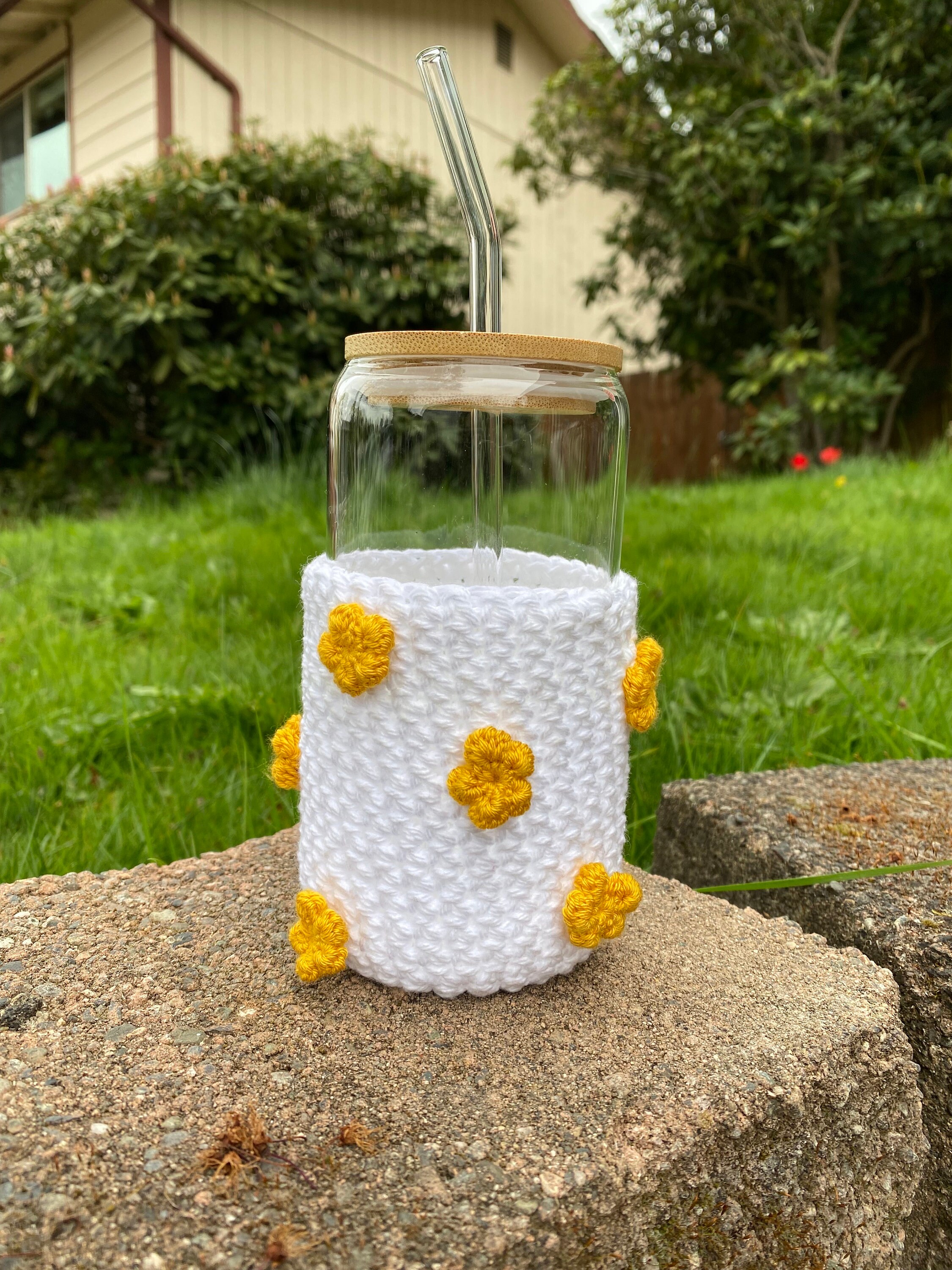 Digital Download - Floral Crochet Glass Cup Cozy Pattern - Crochet Can ...