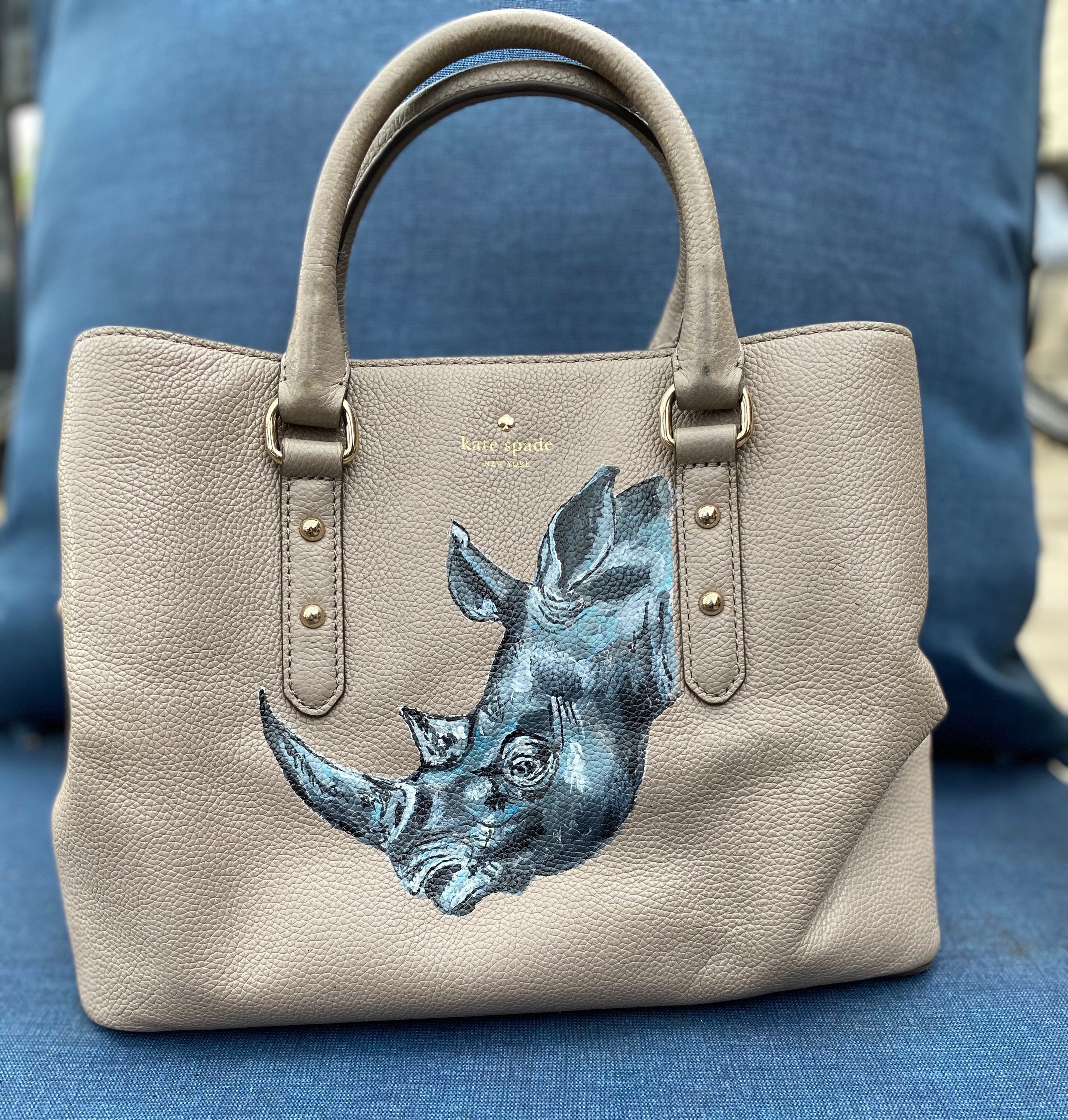Like new designer Kate Spade purse handbag with hand painted Rhinoceros