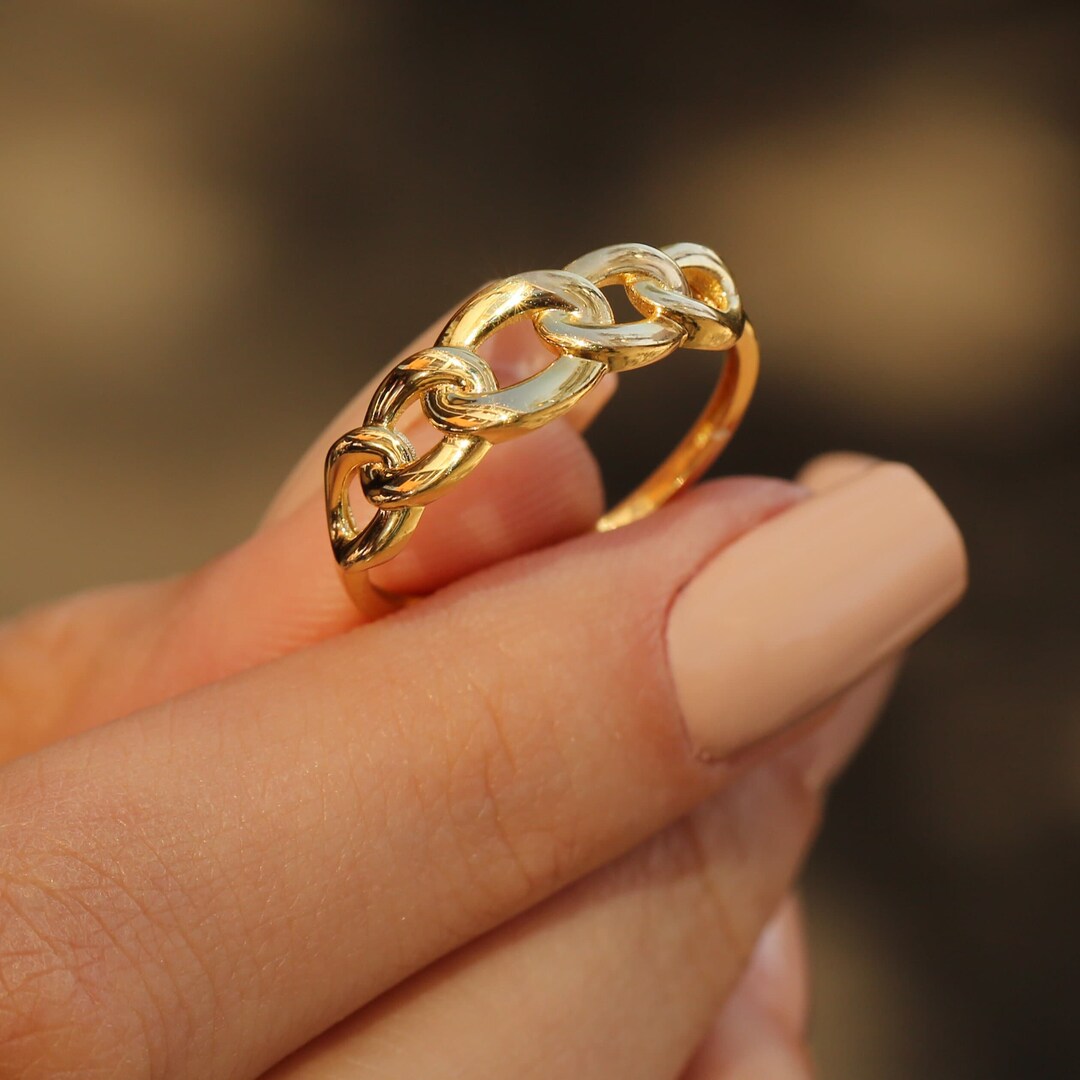 Gold Chain Ring , Gold Curb Chain Ring , Mother's Day Gift Ring , Gold ...