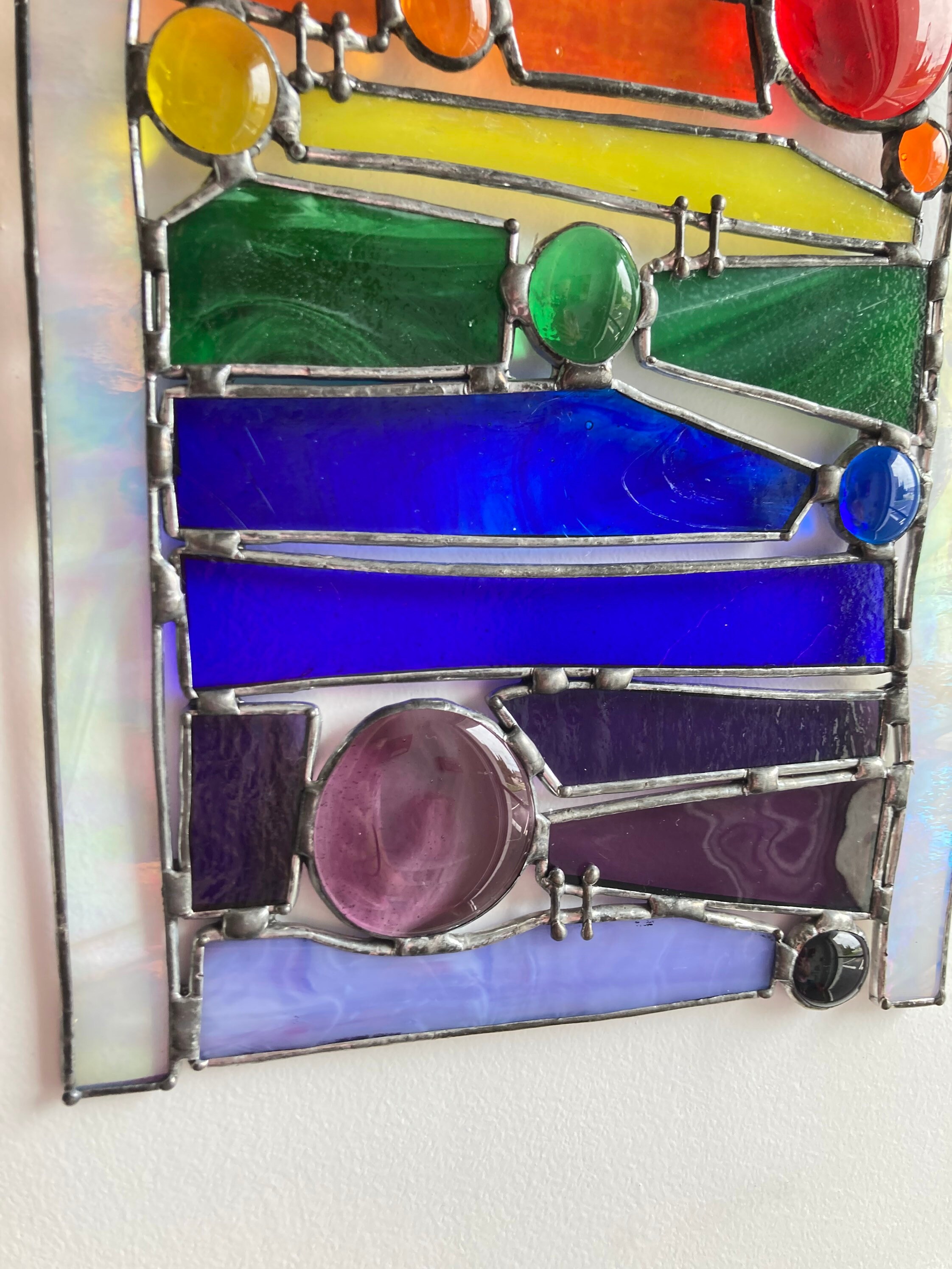 Stained glass suncatcher, abstract rainbow glass, hanging glass panel ...