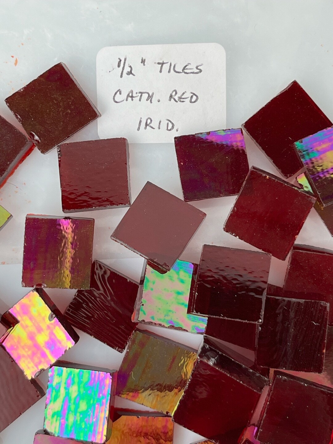 1/2” Mosaic Glass Tiles Iridescent Red Cathedral - Etsy