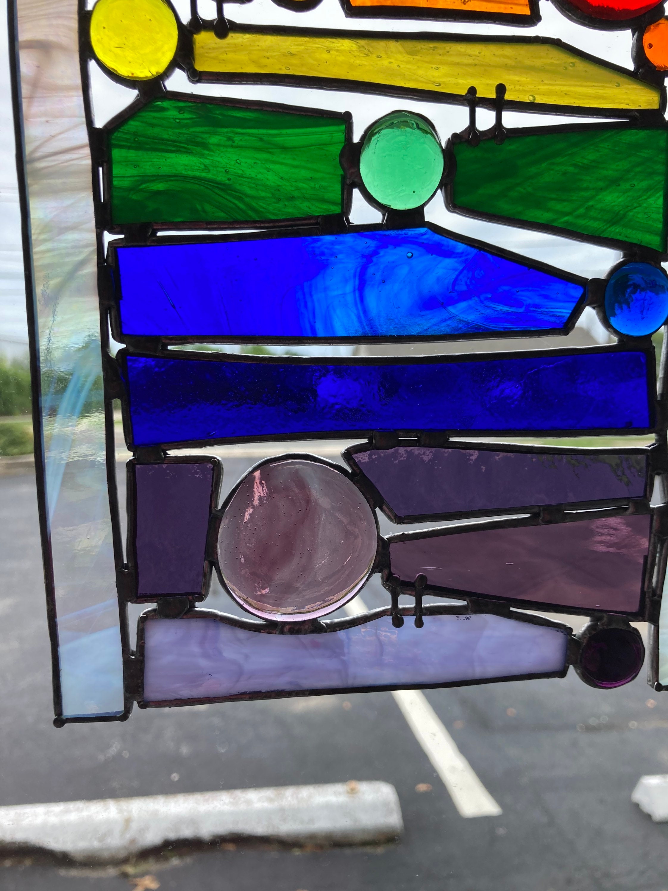 Stained glass suncatcher, abstract rainbow glass, hanging glass panel ...