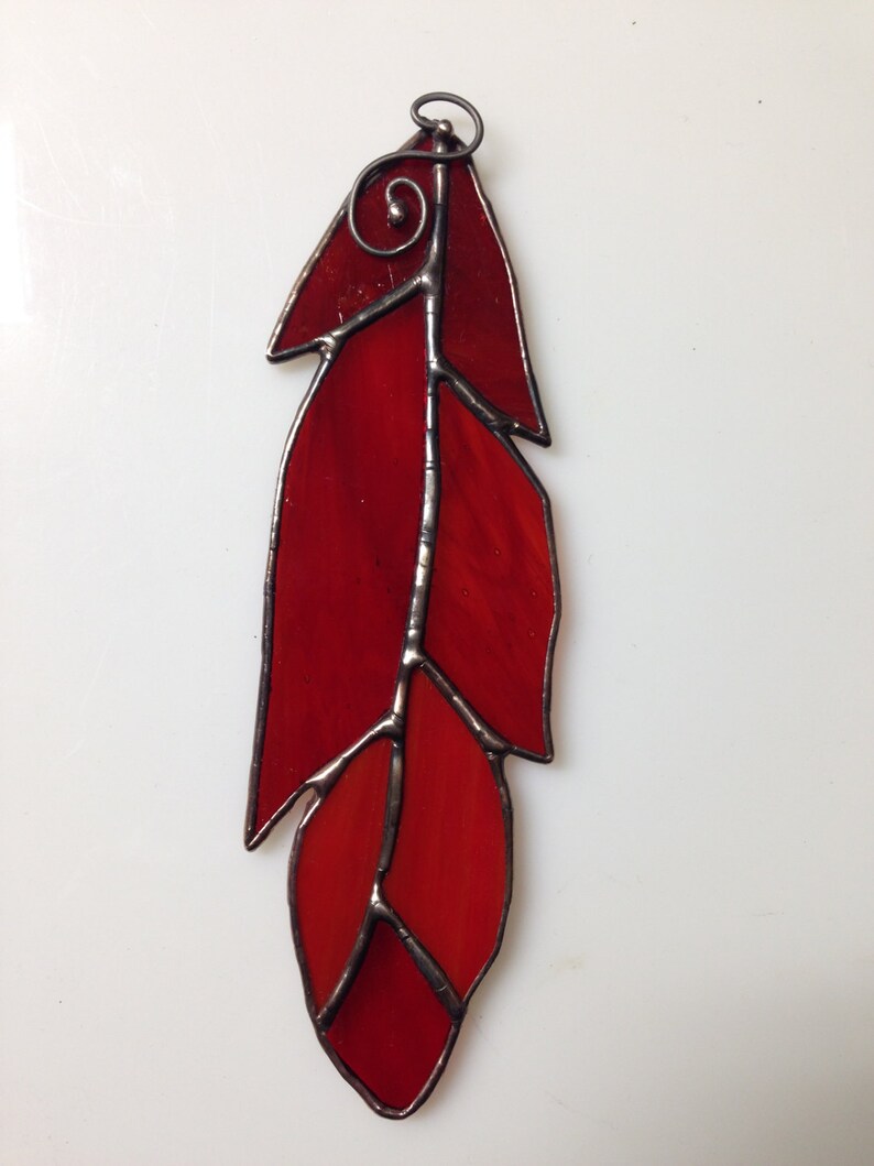 Stained Glass Cardinal Feather Glass Feather Red Feather | Etsy