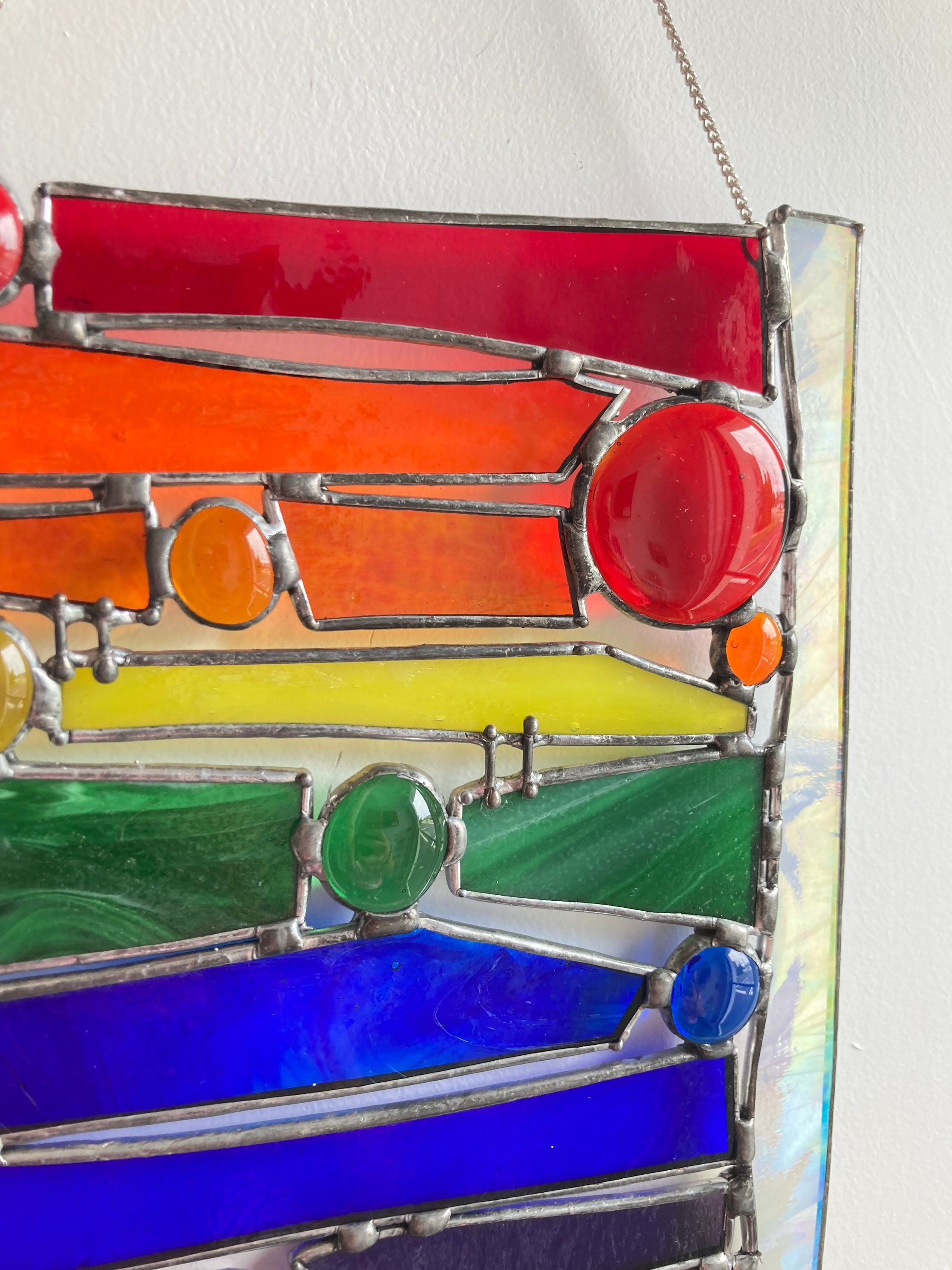 Stained glass suncatcher, abstract rainbow glass, hanging glass panel ...
