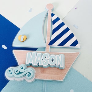 Sailboat Theme Cake Topper With Waves | Fun Sailboat Theme - Custom ...