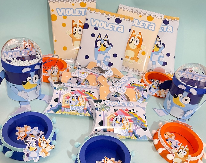 Editable Bluey Popcorn Box for Girl Blue Popcorn Favor Bag Girl Bluey ...