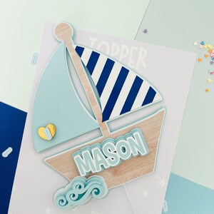 Sailboat Theme Cake Topper With Waves | Fun Sailboat Theme - Custom ...