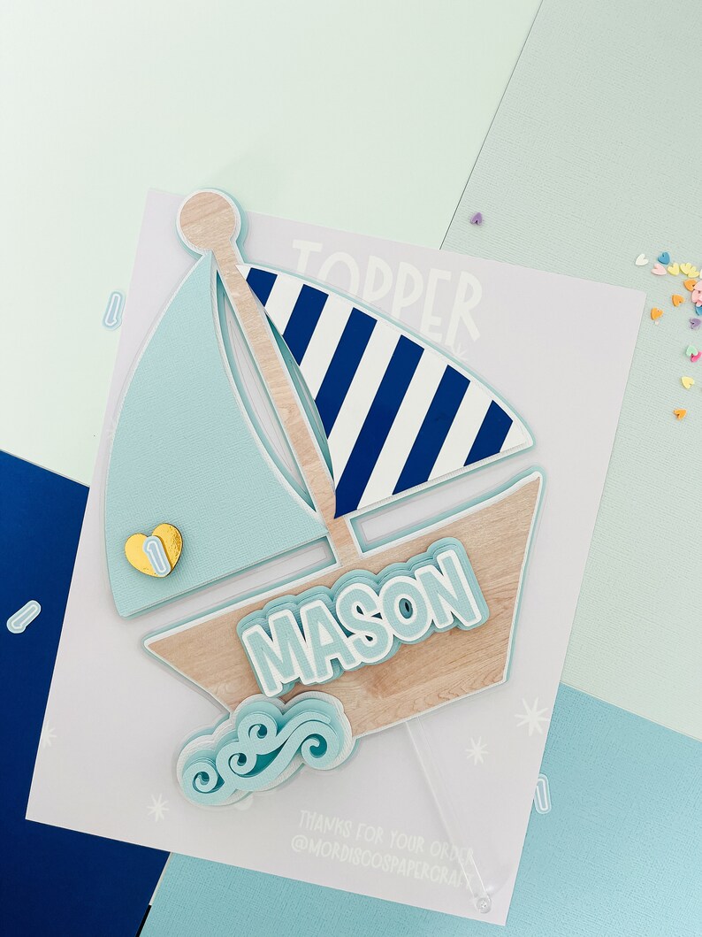 Sailboat Theme Cake Topper With Waves | Fun Sailboat Theme - Custom ...