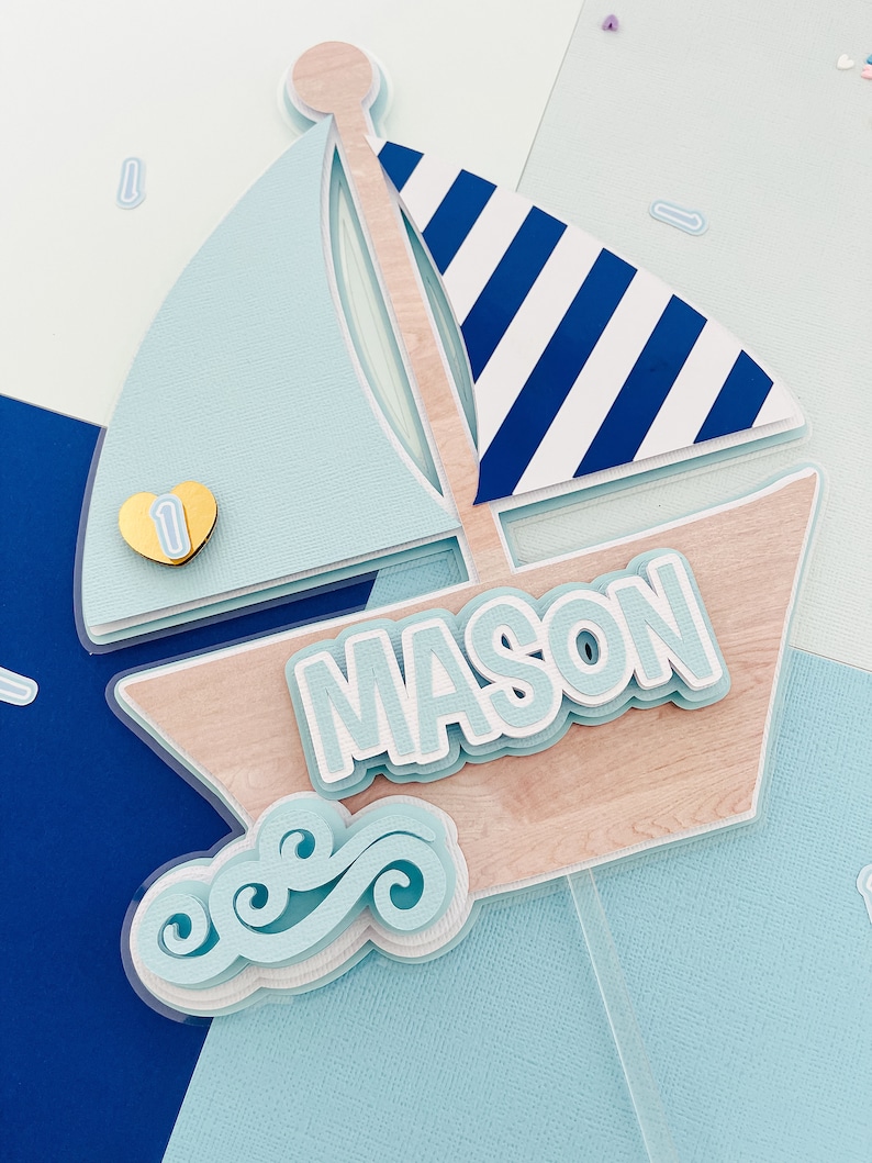 Sailboat Theme Cake Topper With Waves | Fun Sailboat Theme - Custom ...