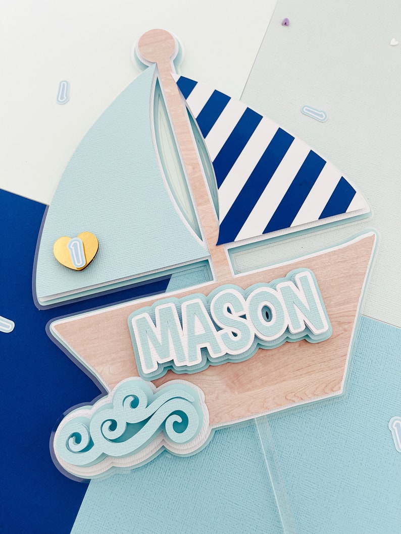 Sailboat Theme Cake Topper With Waves | Fun Sailboat Theme - Custom ...