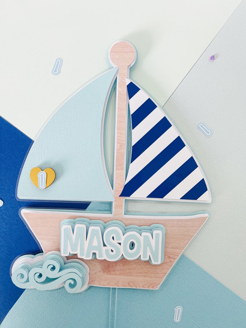 Sailboat Theme Cake Topper With Waves | Fun Sailboat Theme - Custom ...