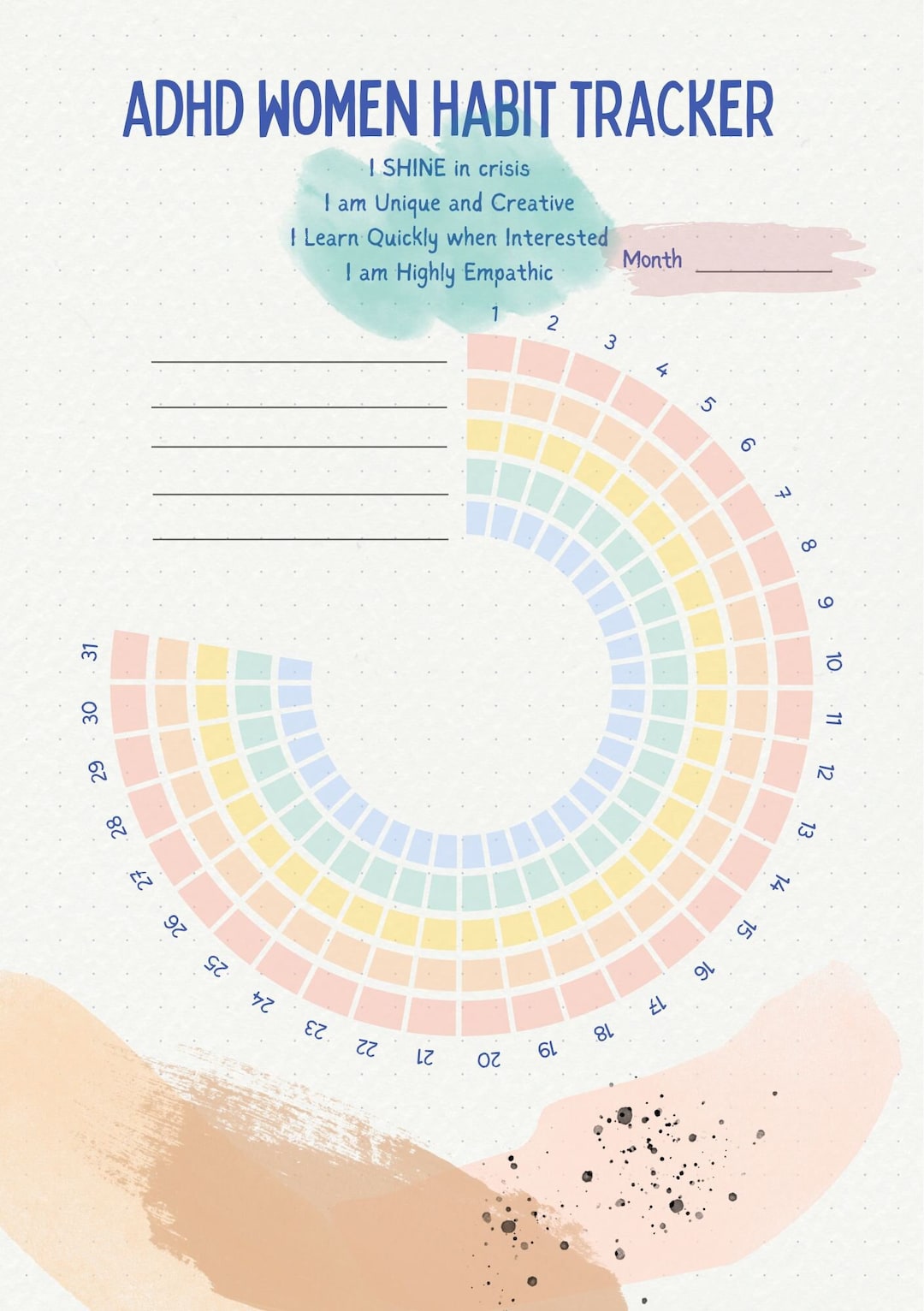 Habit Tracker ADHD Women Circular Month Planner Checklist for Habits ...