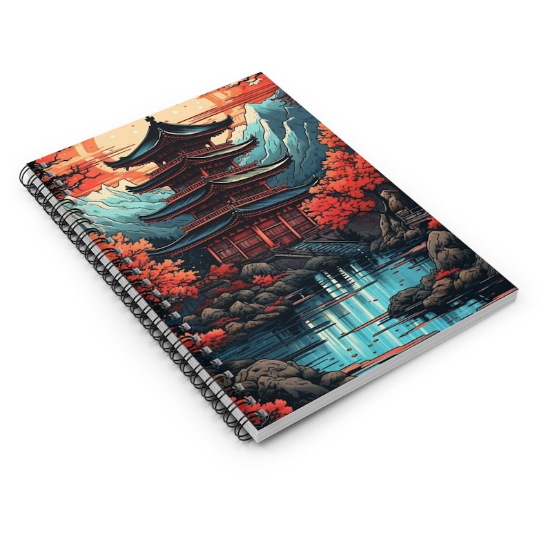 Colorful Japanese Pagoda Spiral Notebook, Aesthetic Journal, Sketchbook ...