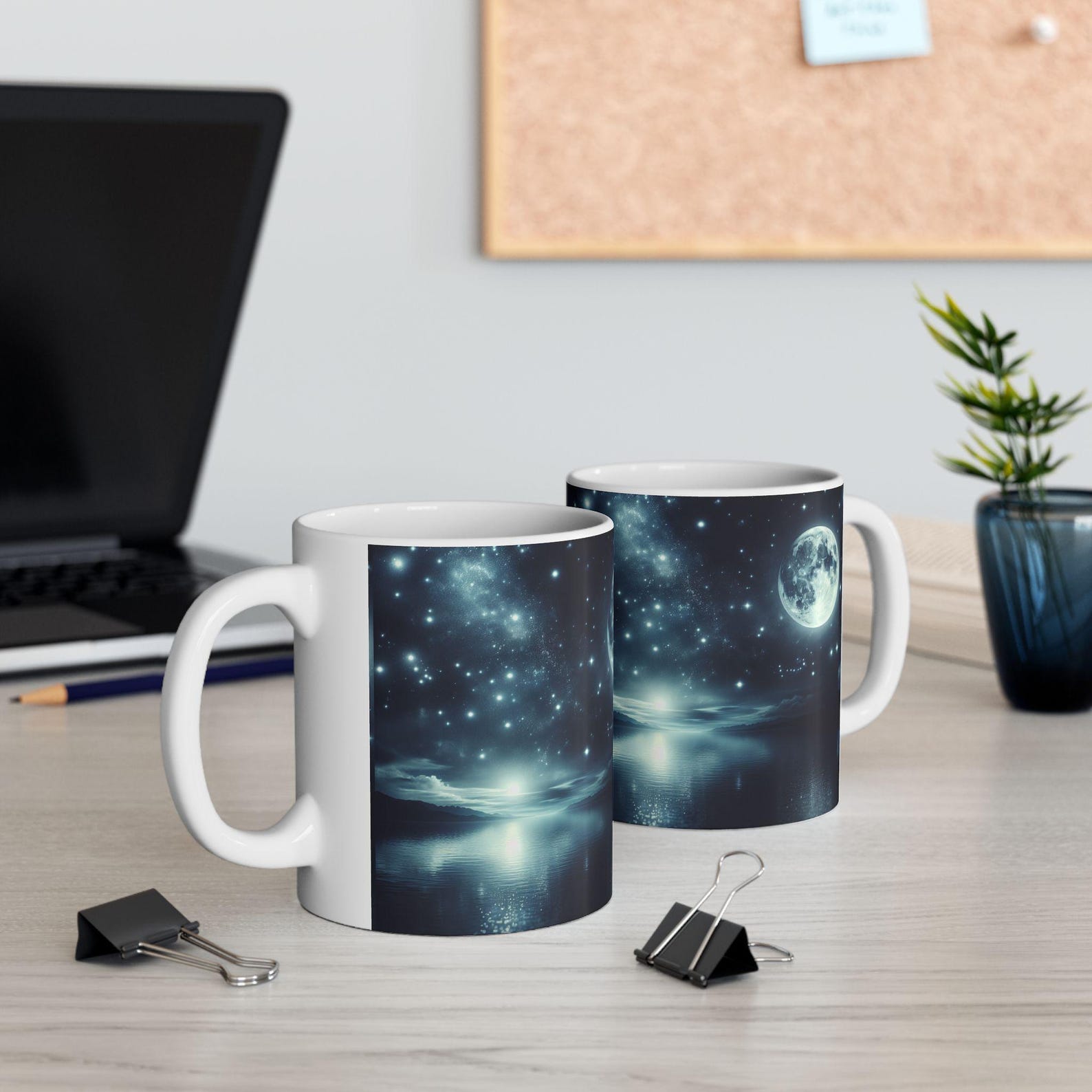 Dreamy Night Sky Ceramic Mug, Moonlit Coffee Cup, Nighttime Tea Mug ...
