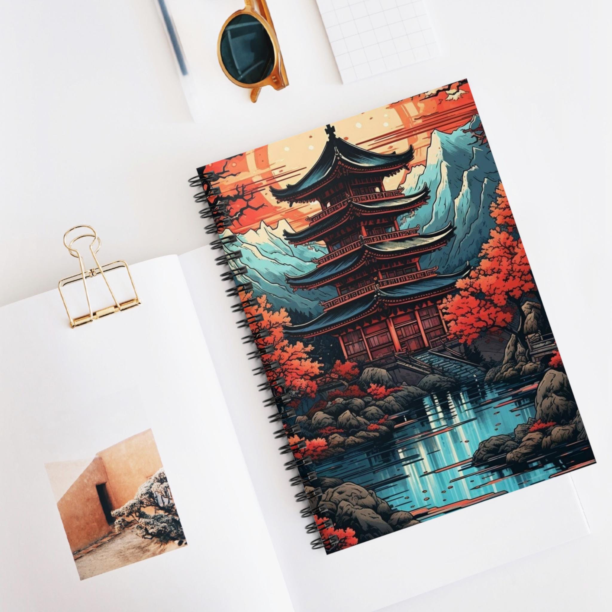 Colorful Japanese Pagoda Spiral Notebook, Aesthetic Journal, Sketchbook ...