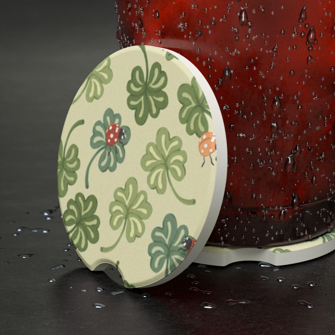Lady Bugs and Clovers Soapstone Car Coaster - Etsy