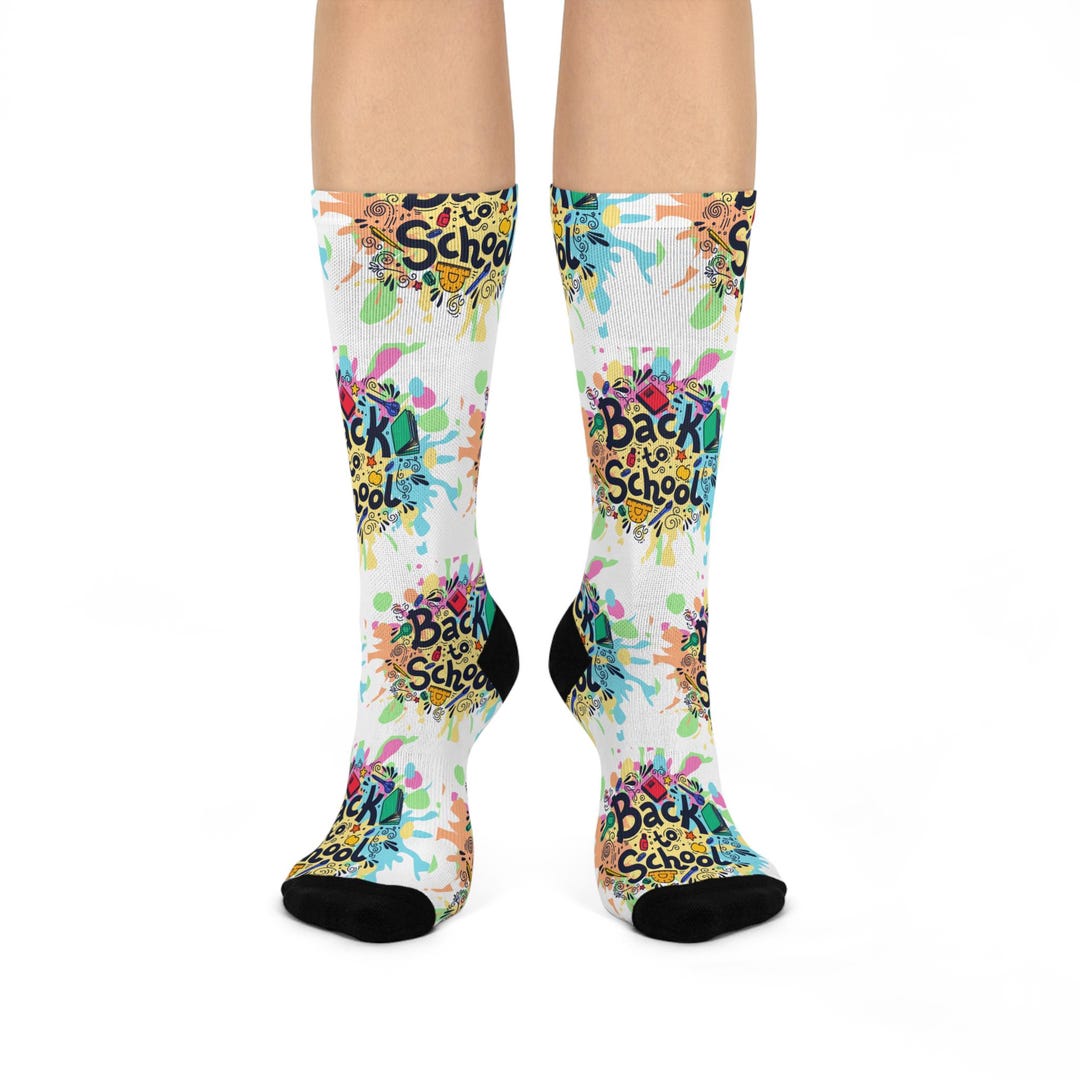 Back to School Cushioned Crew Socks, Colorful School Spirit Socks, Fun ...