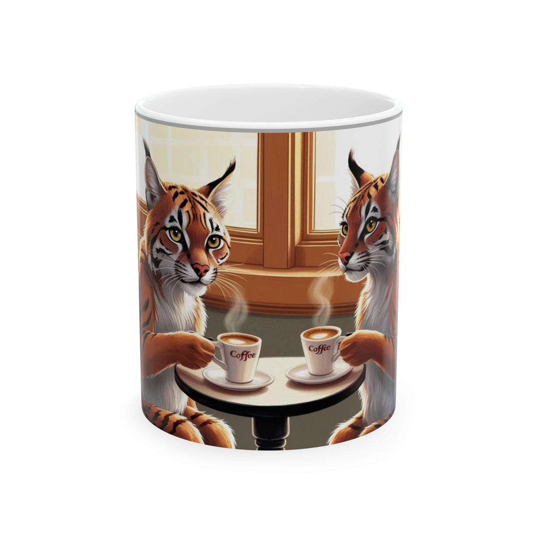 Cozy Bobcat Lovers Ceramic Mug, Cute Animal Coffee Cup, Jungle Theme ...
