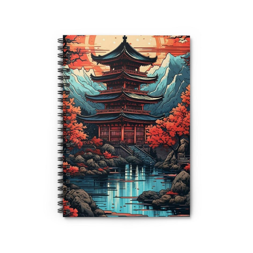 Colorful Japanese Pagoda Spiral Notebook, Aesthetic Journal, Sketchbook ...