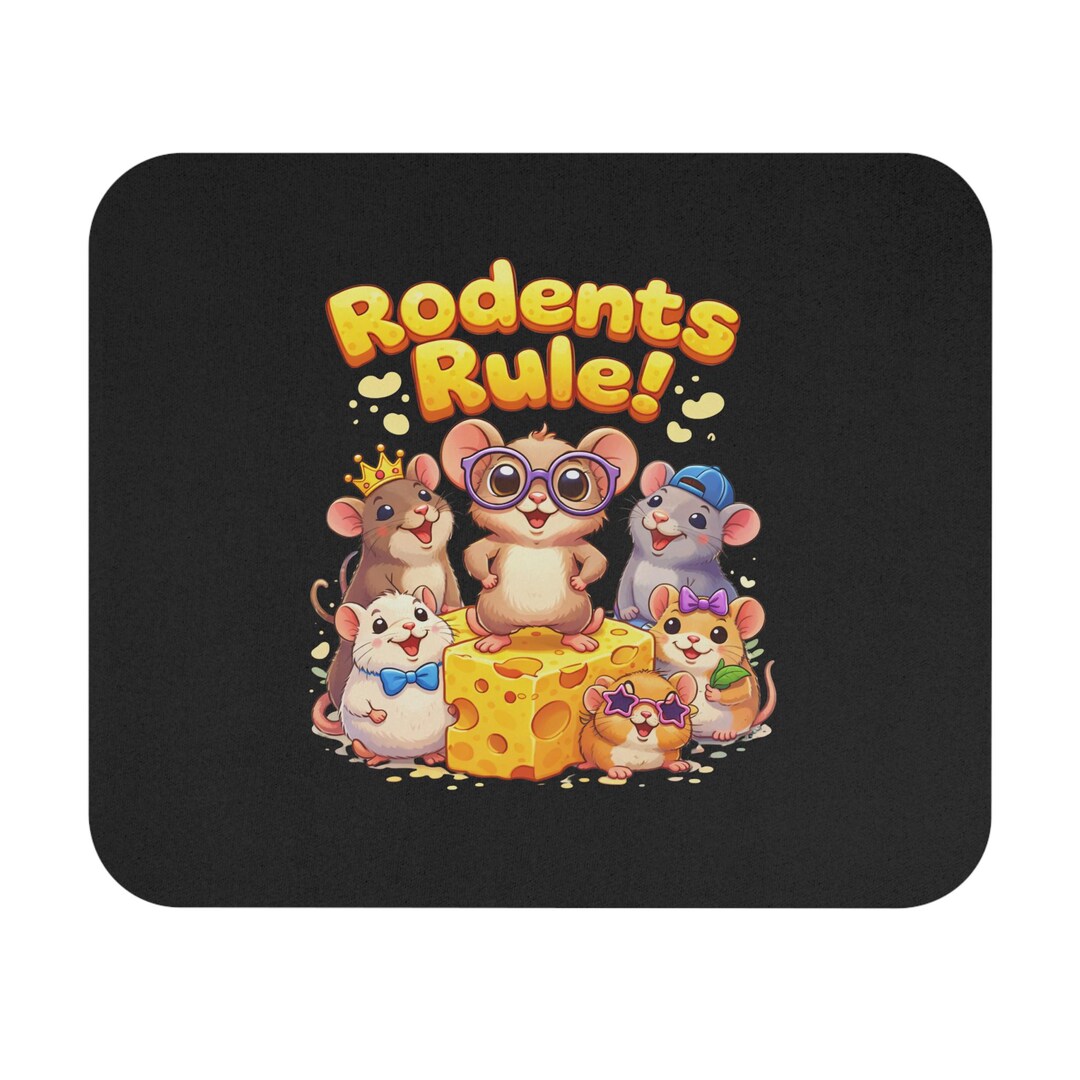 Rodents Rule! Cartoon Mice and Cheese Mouse Pad | Cute Animal Desk Mat ...