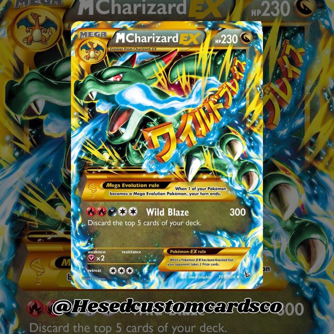 Pokémon Mega Charizard Gold Flashfire Secret Rare Custom Shiny ...