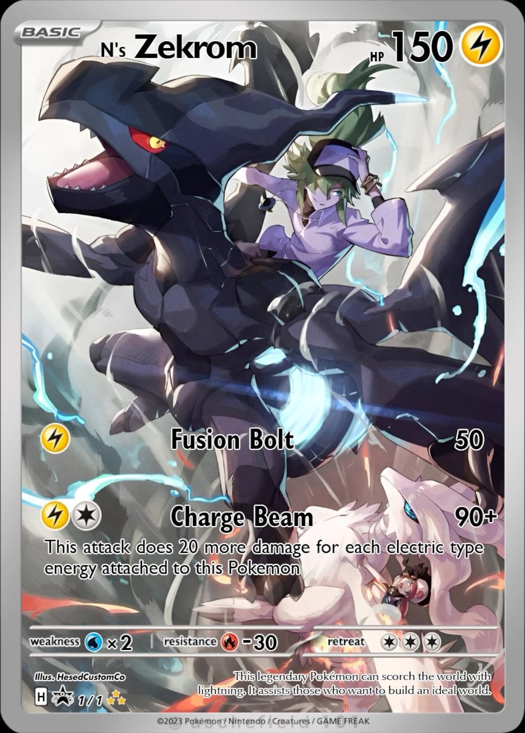 N’s Zekrom Full Art Custom Pokémon Card - Etsy