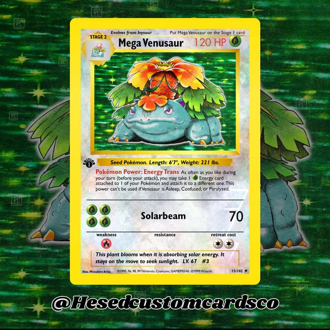 Pokémon Mega Venasaur WOTC Base Set Shadowless Holographic 1st Edition ...