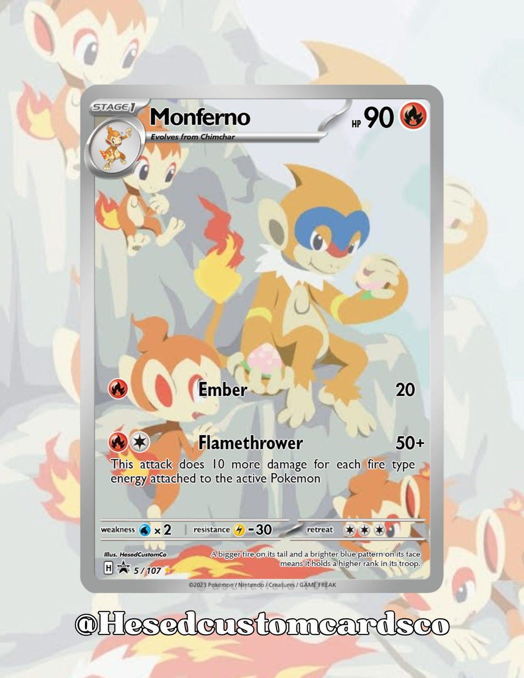 Pokémon Gen 4 Art Collection Monferno 391 Custom Card HESED Custom Co ...