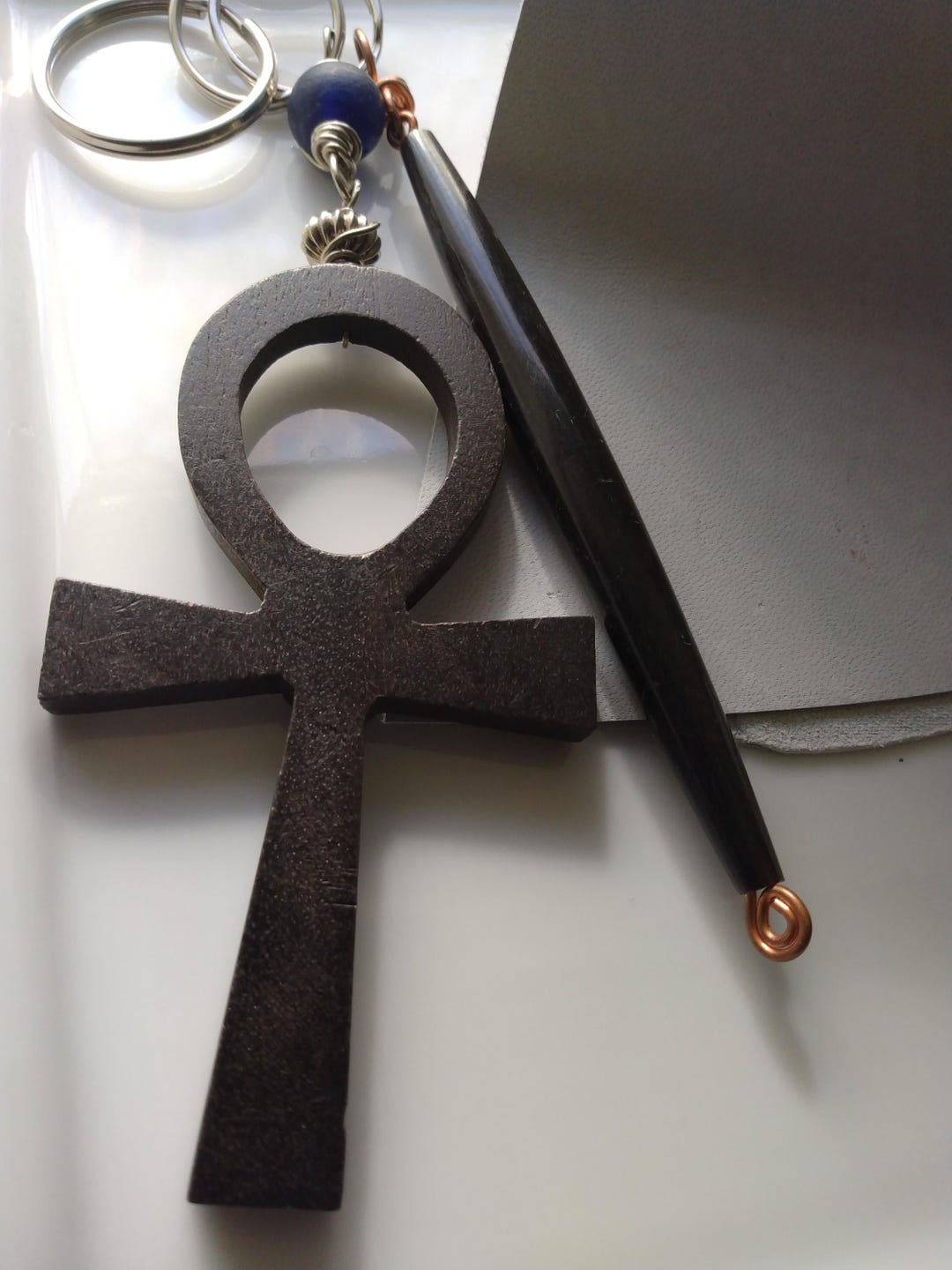 Wood Ankh Cross, Horn Pipe Key Chain Assorted Charms, Bag Accessory ...