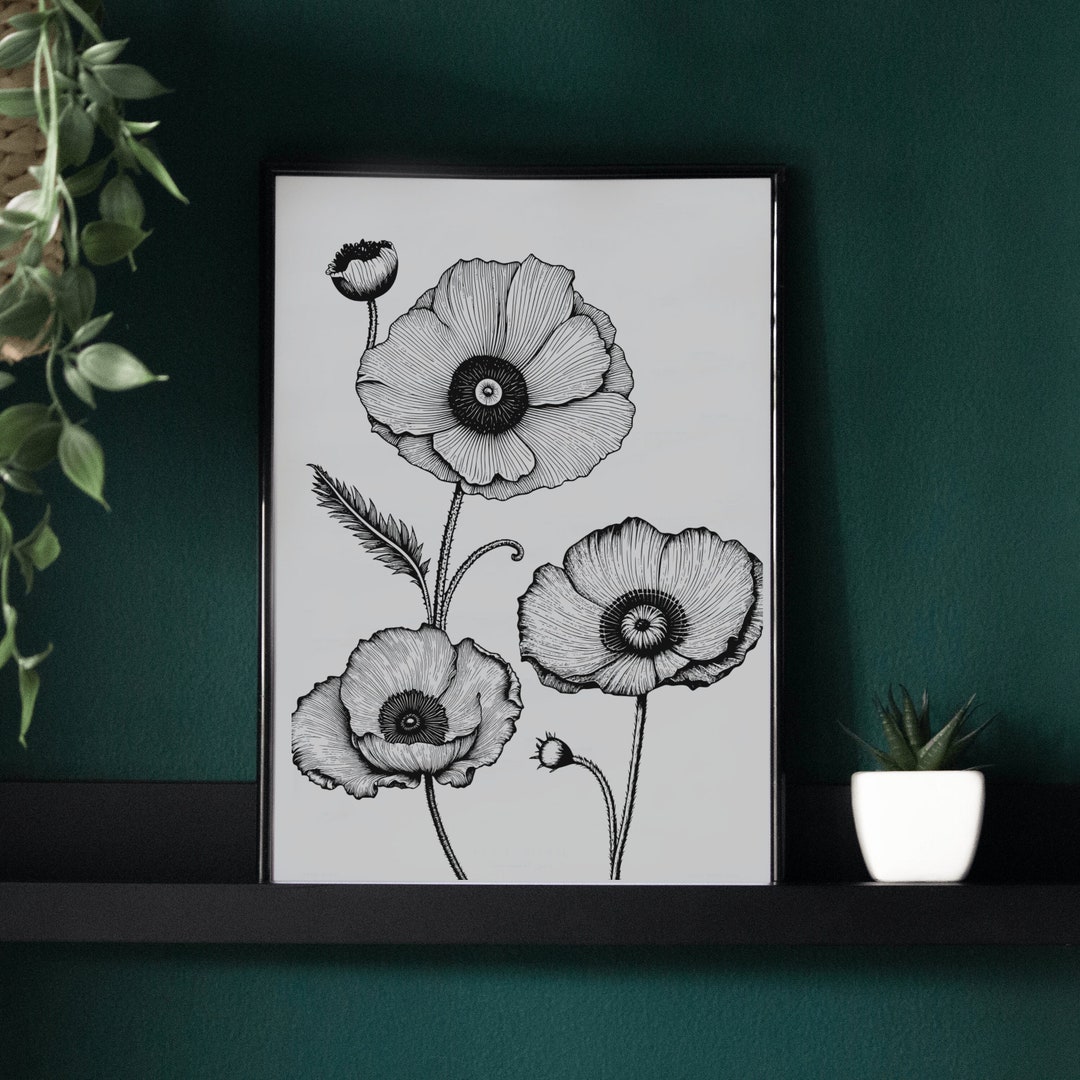 Poppy Art Print, Botanical Painting, Poppy Painting, Poppy Wall Art ...
