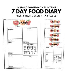 7 Days Daily Diary Sheets A4 Printable for Calorie Counting, Meal ...