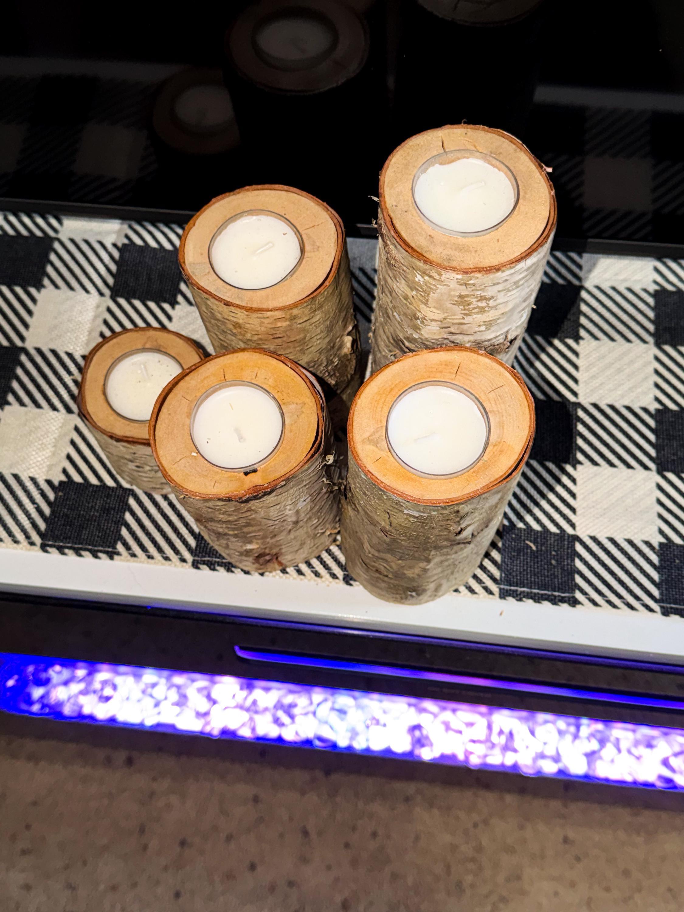 Rustic Birch Log Candles | Set of 5 – Handmade Woodland Decor (tea ...