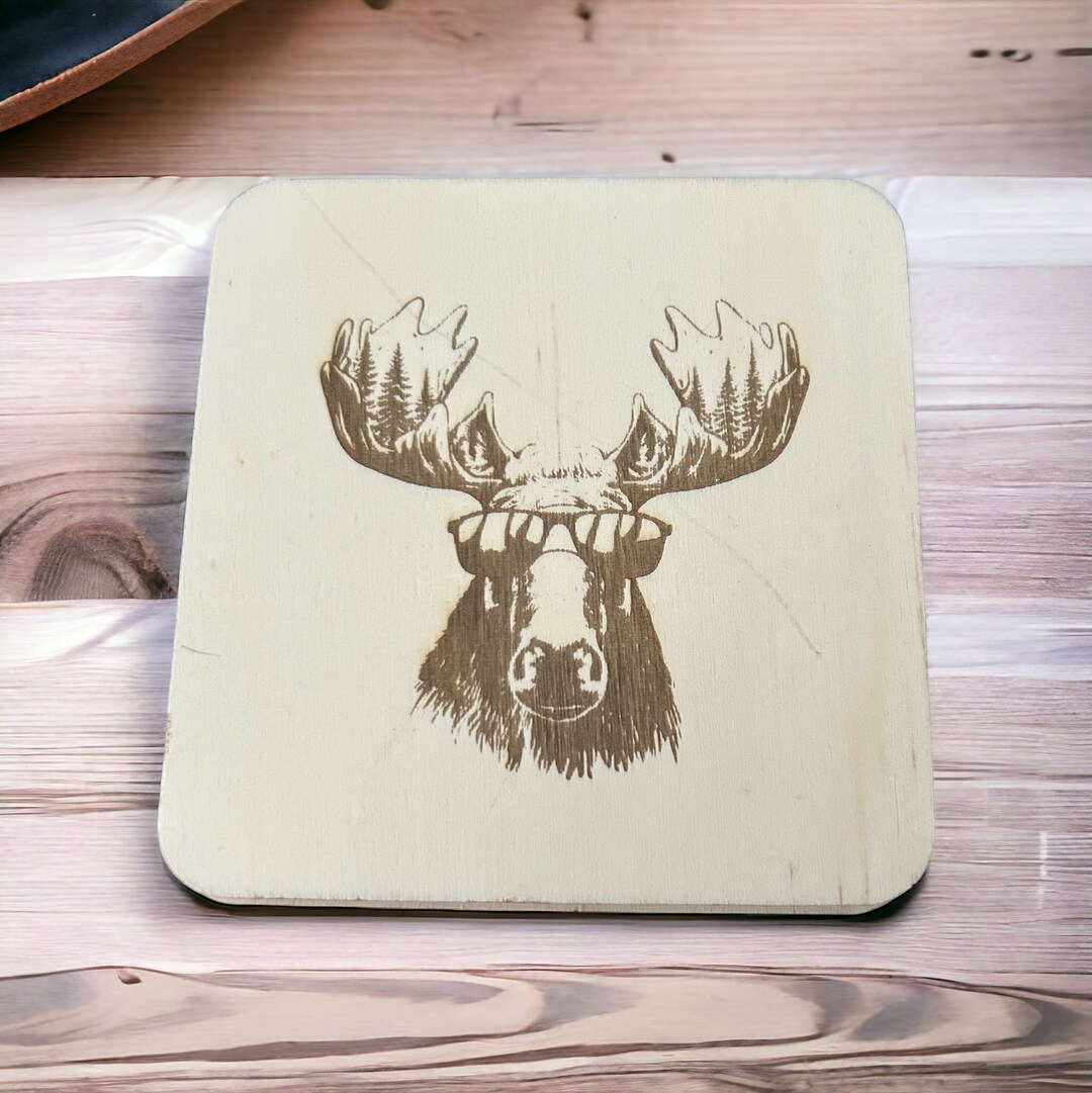 Engraved Moose Coasters Set - Etsy