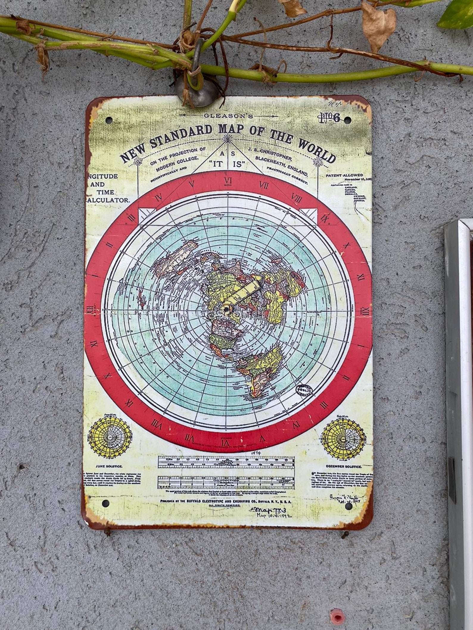 Gleason 1892 Flat Earth Map Metal Sign Wall Mural Pub Garage Decoration ...