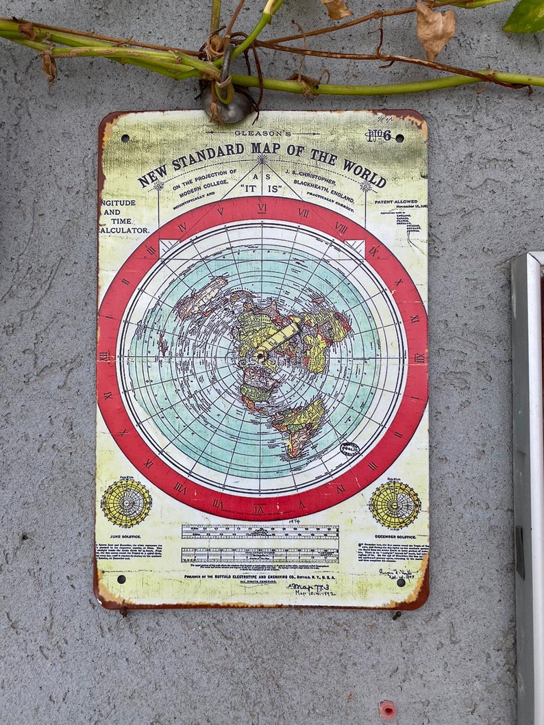 Gleason 1892 Flat Earth Map Metal Sign Wall Mural Pub Garage Decoration ...