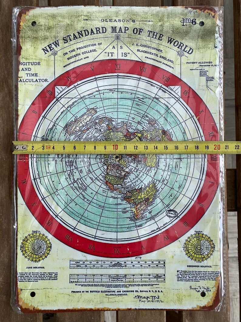 Gleason 1892 Flat Earth Map Metal Sign Wall Mural Pub Garage Decoration ...