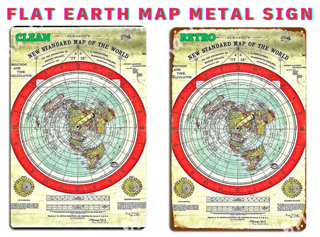 Gleason 1892 Flat Earth Map Metal Sign Wall Mural Pub Garage Decoration ...