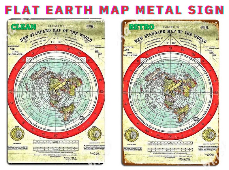 Gleason 1892 Flat Earth Map Metal Sign Wall Mural Pub Garage Decoration ...