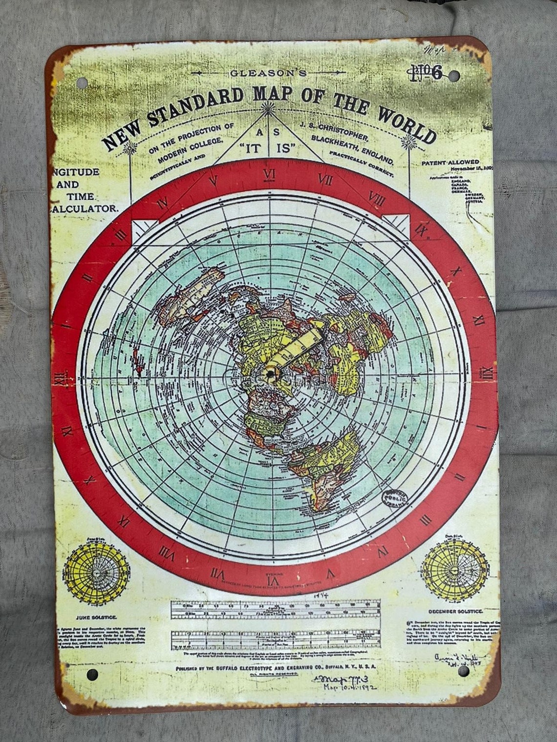 Gleason 1892 Flat Earth Map Metal Sign Wall Mural Pub Garage Decoration ...