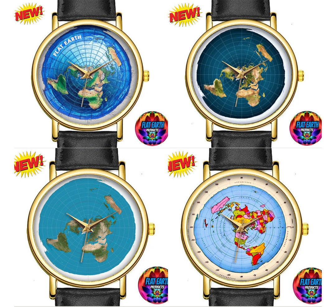 Flat Earth Blue Map Wristwatch Azimuthal Equidistant World Watch Black ...
