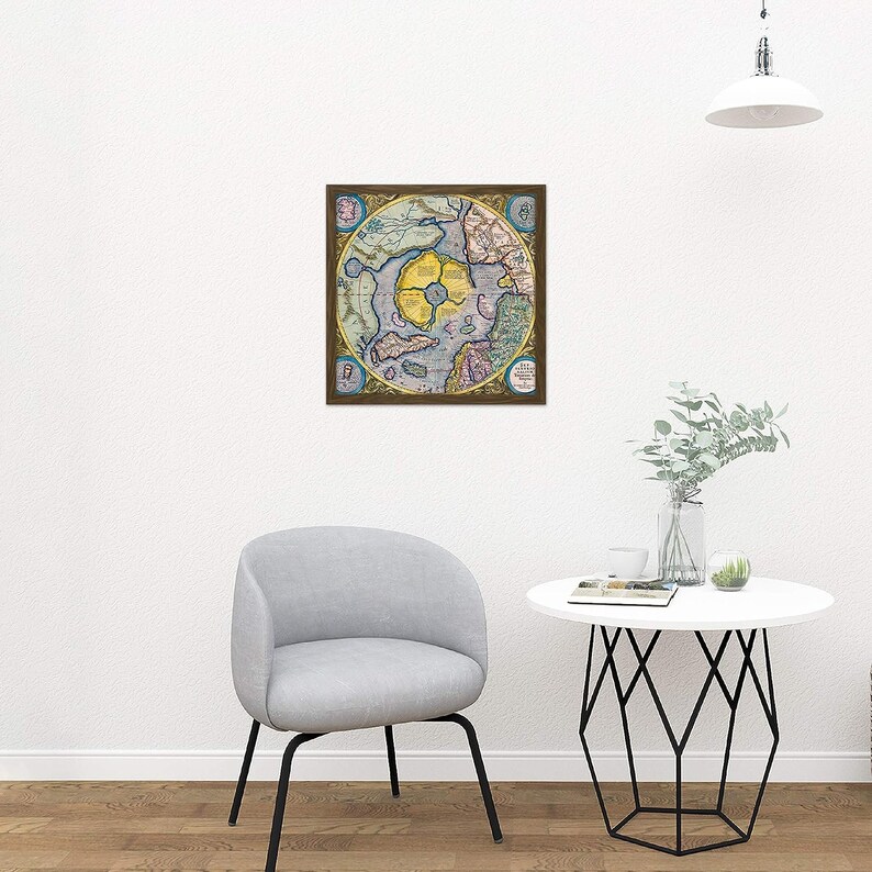 Flat Earth Hyperborea North Pole World Map Canvas Poster XL Printing HD ...