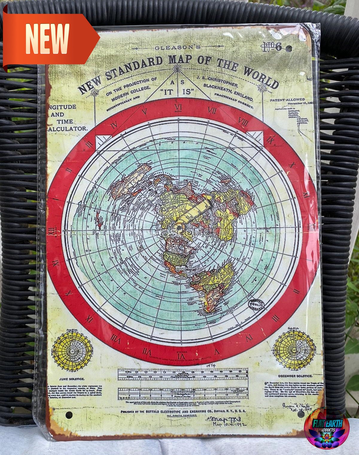 Gleason 1892 Flat Earth Map Metal Sign Wall Mural Pub Garage Decoration ...