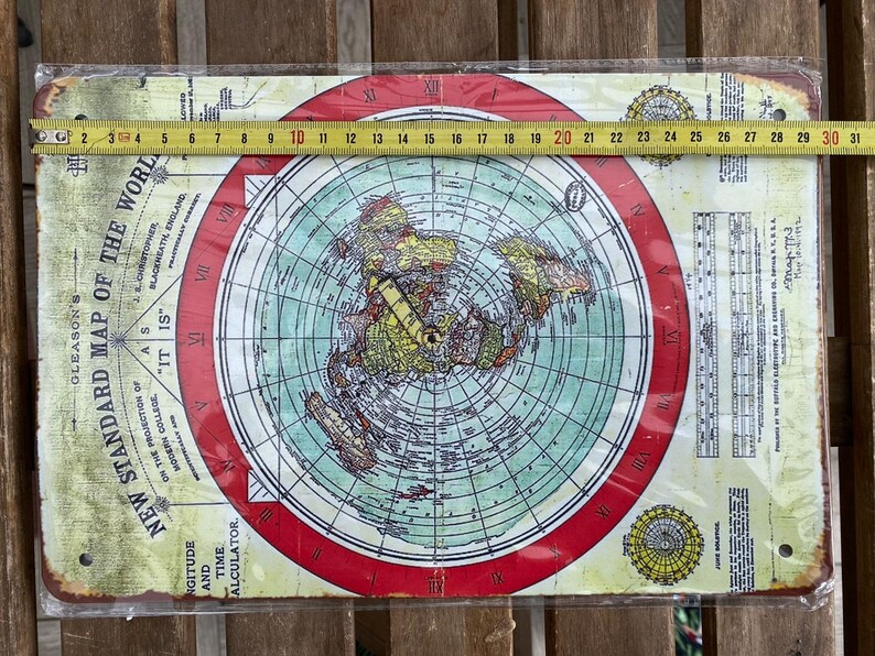 Gleason 1892 Flat Earth Map Metal Sign Wall Mural Pub Garage Decoration ...