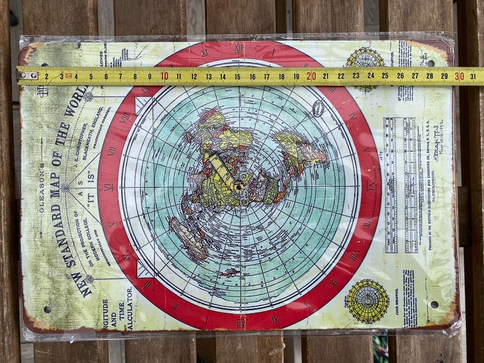 Gleason 1892 Flat Earth Map Metal Sign Wall Mural Pub Garage Decoration ...