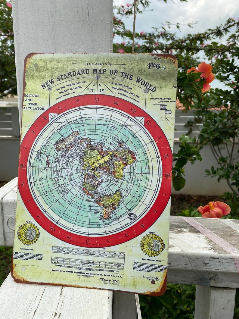 Gleason 1892 Flat Earth Map Metal Sign Wall Mural Pub Garage Decoration ...