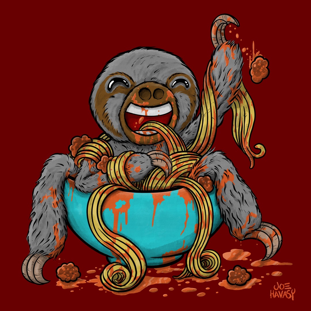 Baby Sloth Eating Spaghetti Giclee Print - Etsy