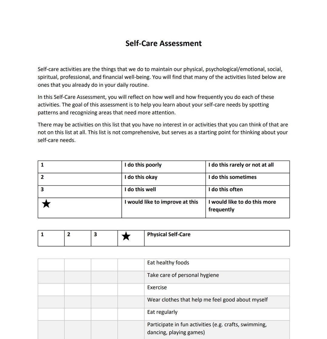 Self-care Assessment - Etsy